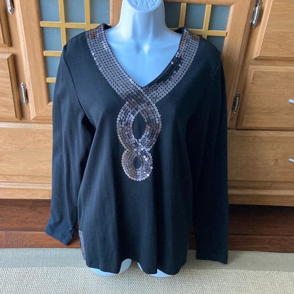 Quacker Factory | Tops | Quacker Factory Black 34 Sleeve Sequin Top ...